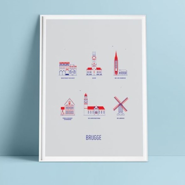 Poster Brugge A3 - blauw/rode bedrukking | Gouts et couleurs